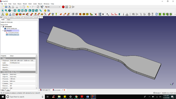 FEA in FreeCAD Tensile bar: ASTM D638-14 Type IV